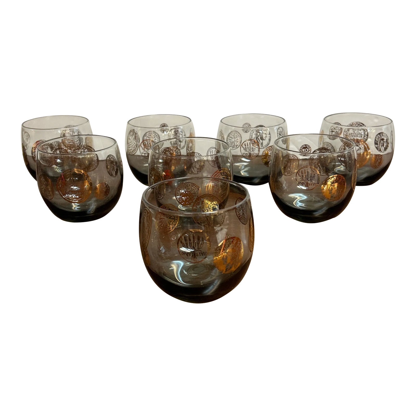 Vintage 1960s Rounded Lowball Cocktail Glasses With Painted Golden ...