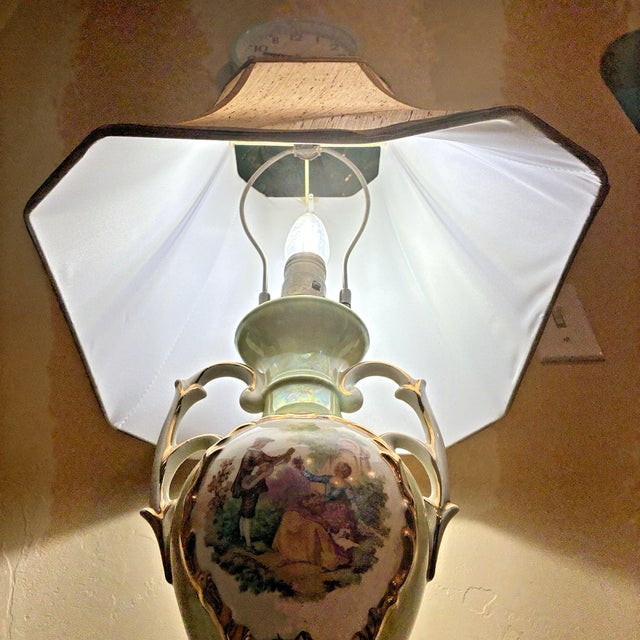 Vintage Lusterware Victorian Couple Motif Iridescent Porcelain Lamp W ...