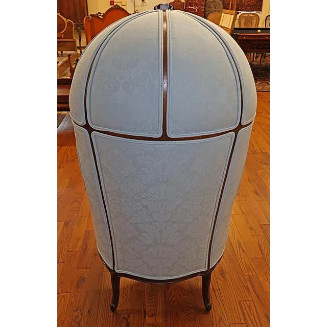 French Louis XV Style Blue Damask Fabric Hooded Porters Chair | Chairish