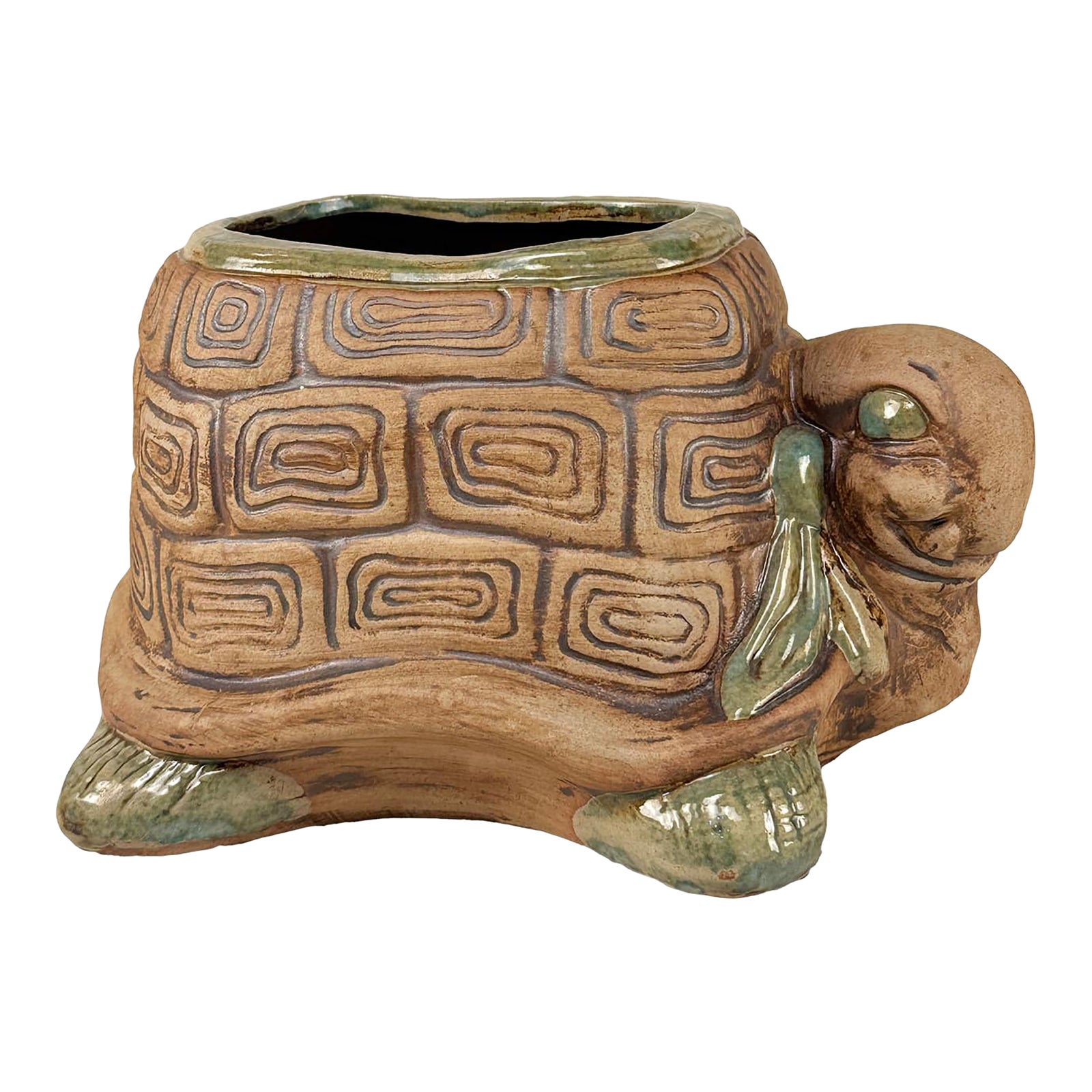 Mid-Century California Pottery Green Spot Glazed Turtle Planter | Chairish