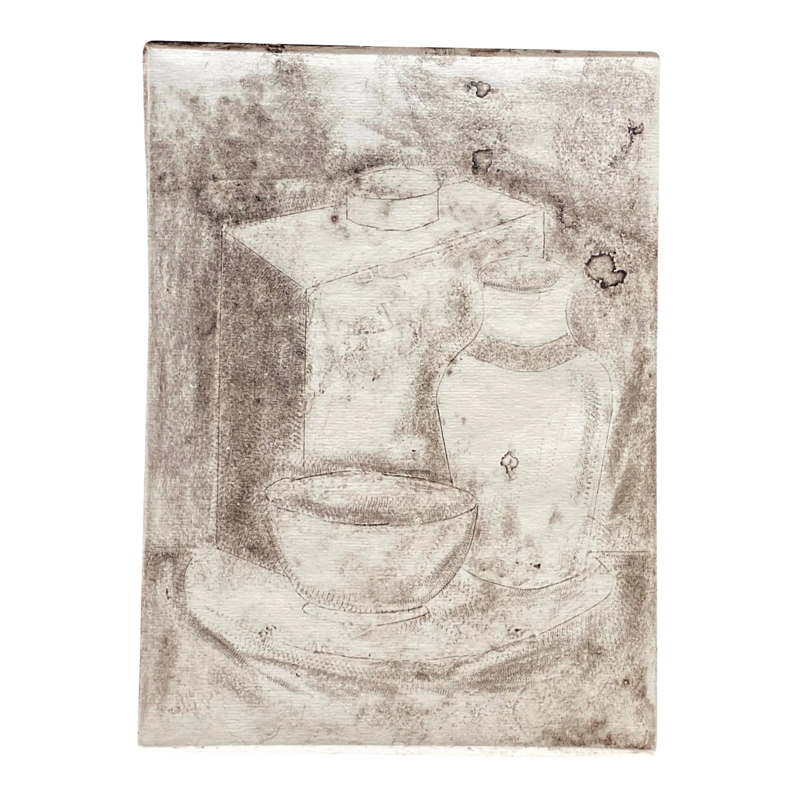 1970s Still Life Etching With Asian Porcelain | Chairish