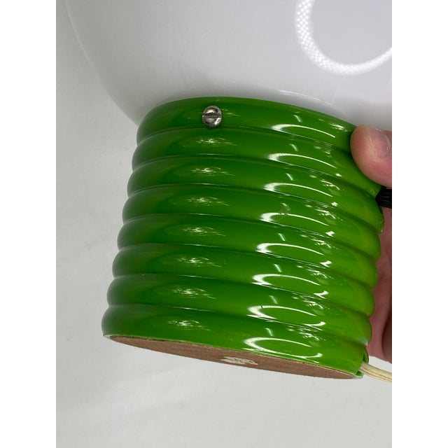 Mid Century Green Round Ribbed Base White Round Globe Lamp | Chairish