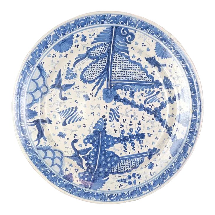 Large Mexican Blue & White Pottery Wall Plate | Chairish