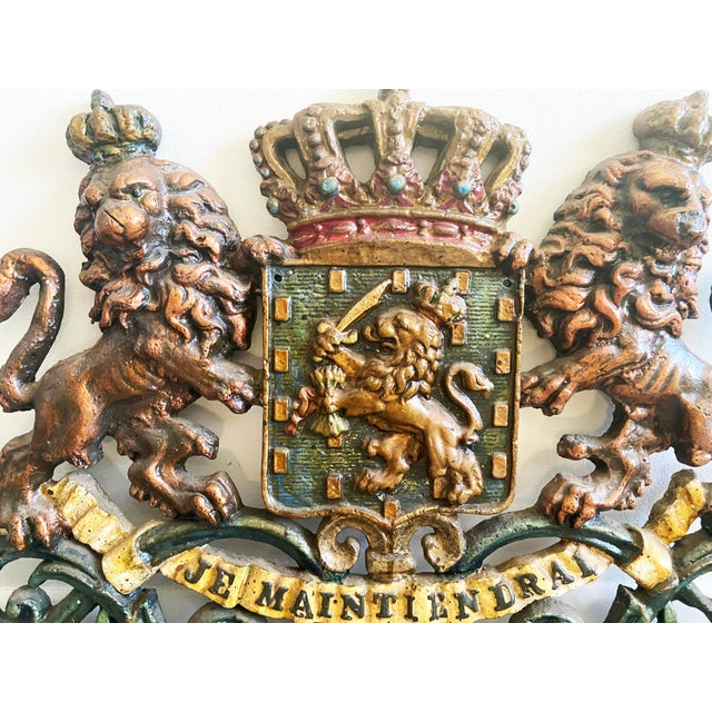 Antique Belgian Cast Iron Heraldic Coat of Arms Shield Je Maintiendrai ...