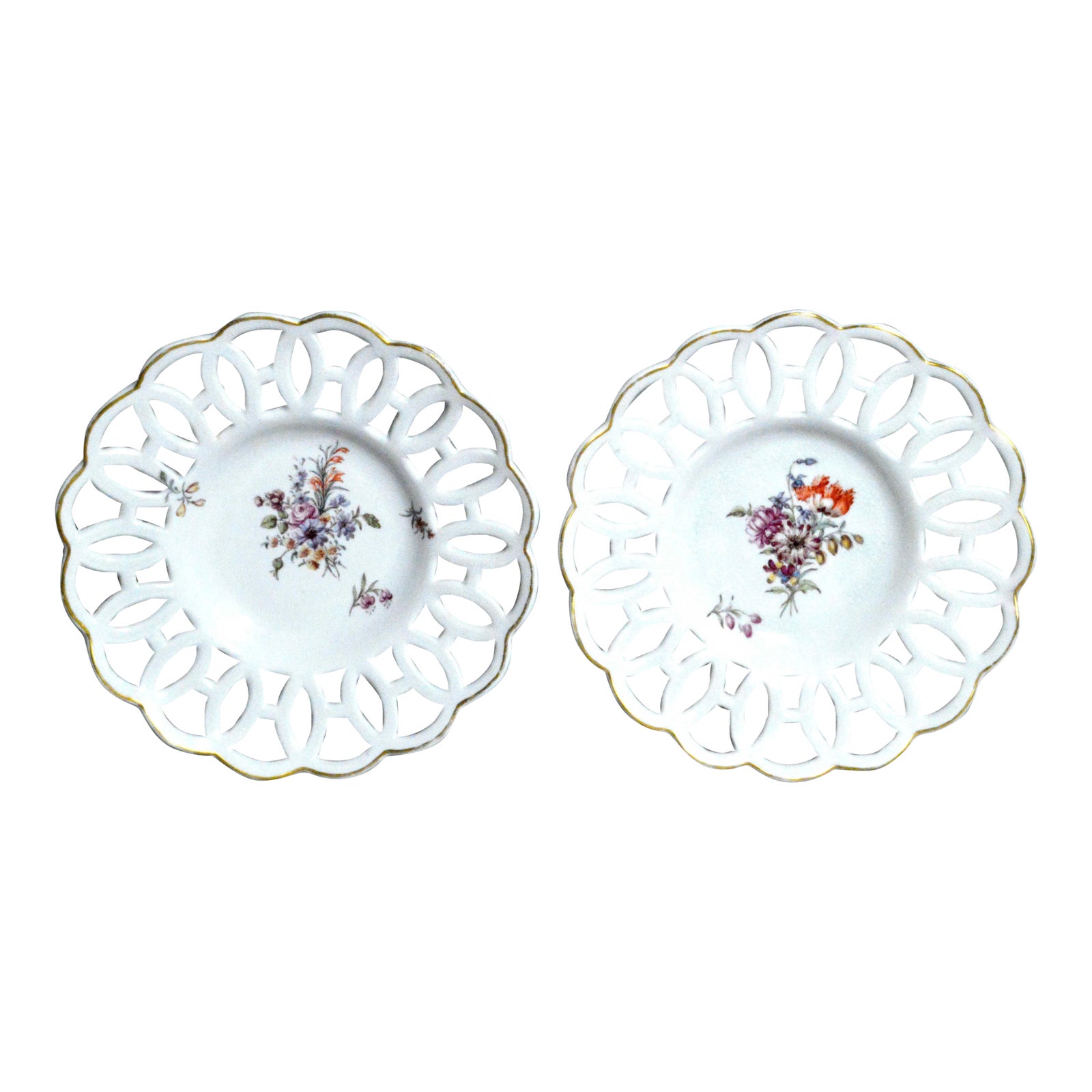 Chelsea Porcelain Botanical Reticulated Circular Dishes, Gold Anchor ...