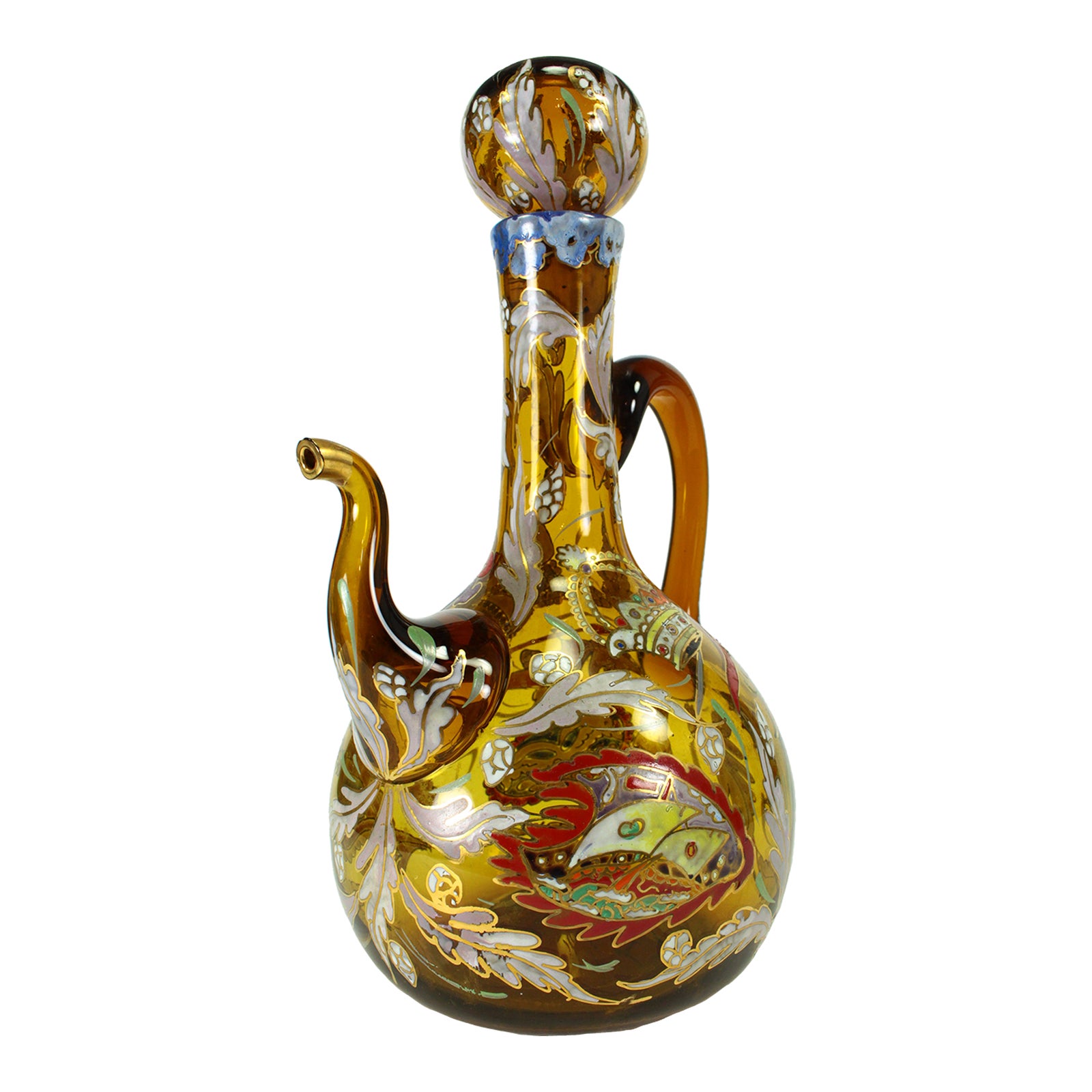 Early 20th Century Ewer Porron Spanish Moser Type Enameled Art Glass ...