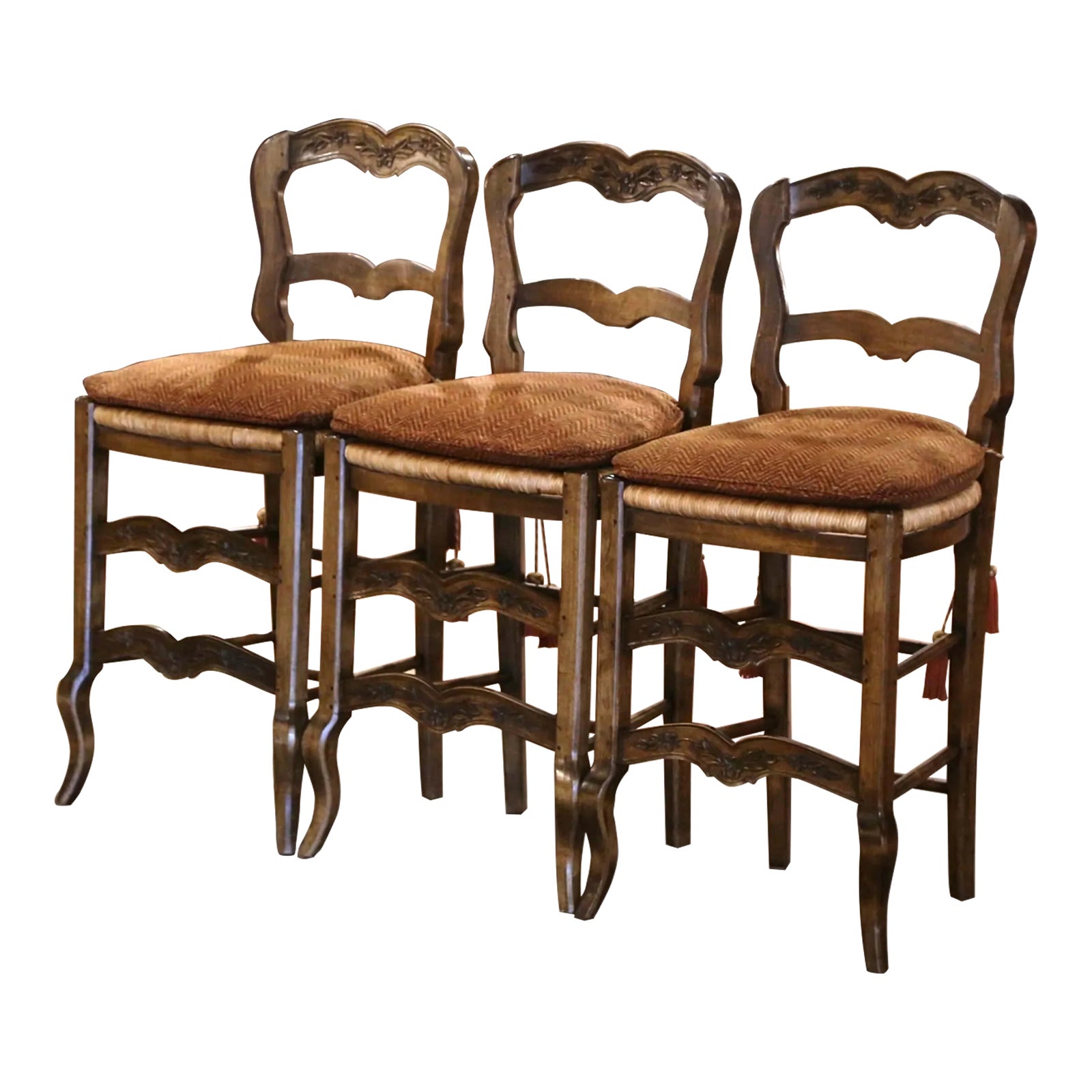 Late 20th Century Vintage Country French Carved Walnut Ladder Back ...