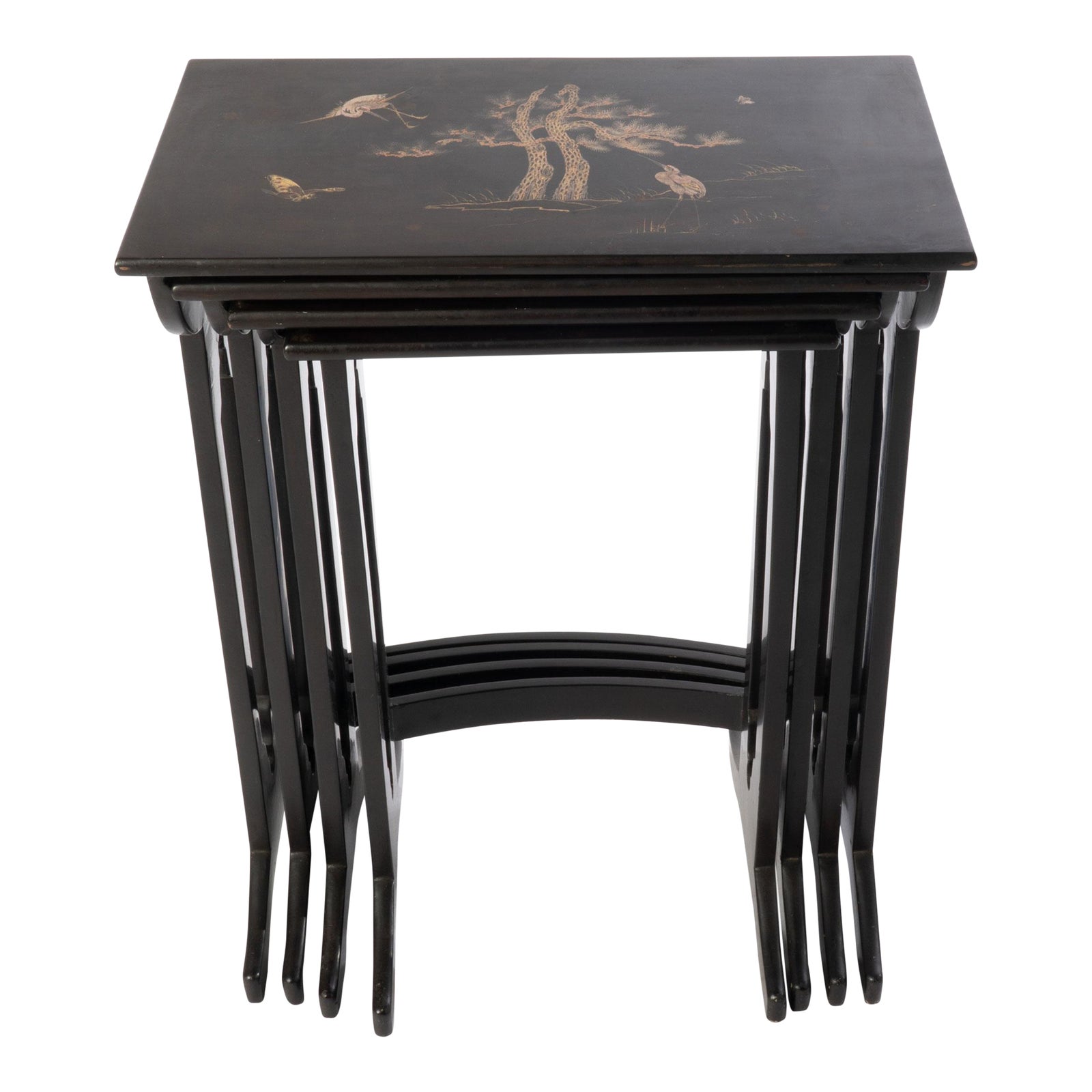 Asian Lacquered Four Piece Nesting Tables - Set of 4 | Chairish