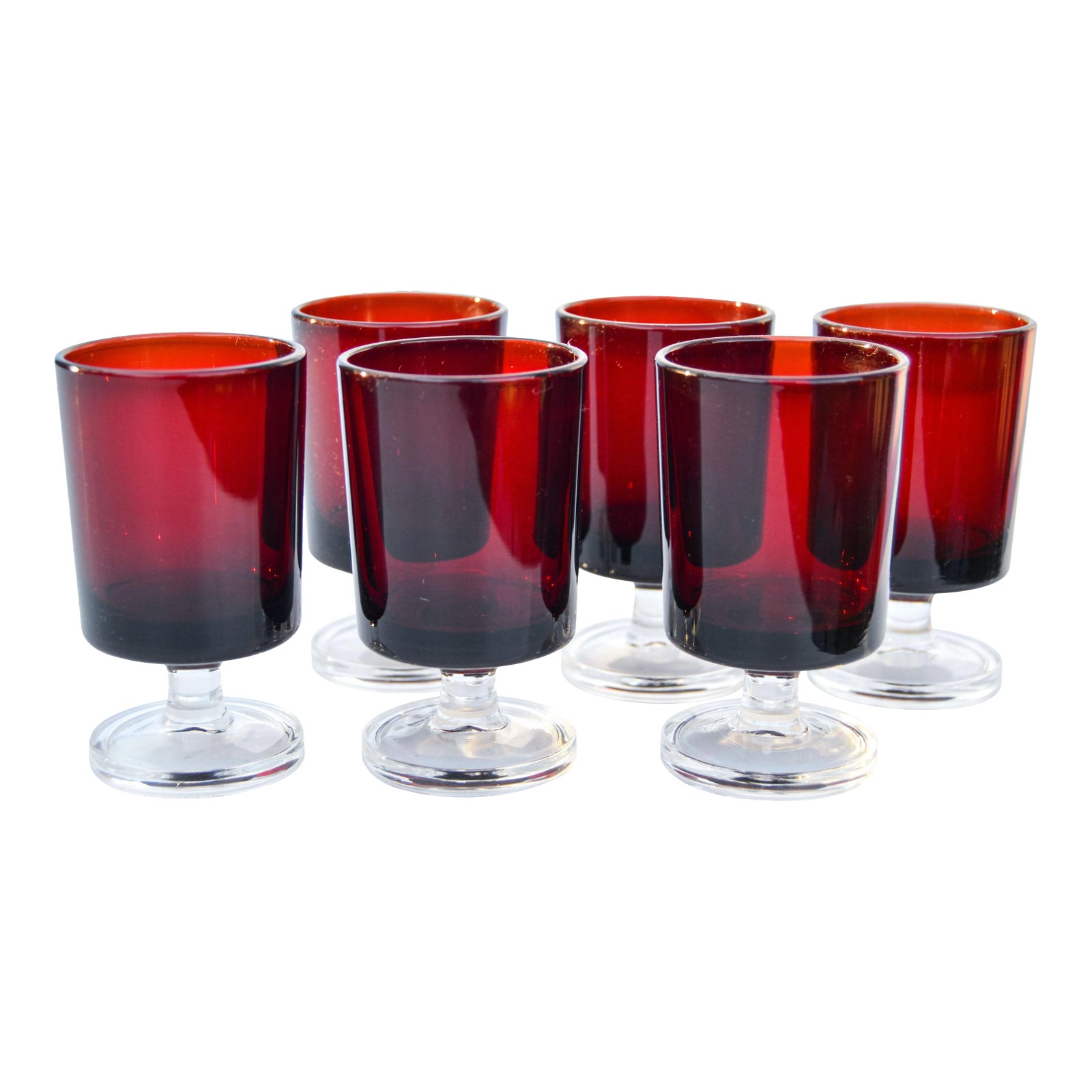 Vintage French Red Crystal Glasses- Set of 6 | Chairish