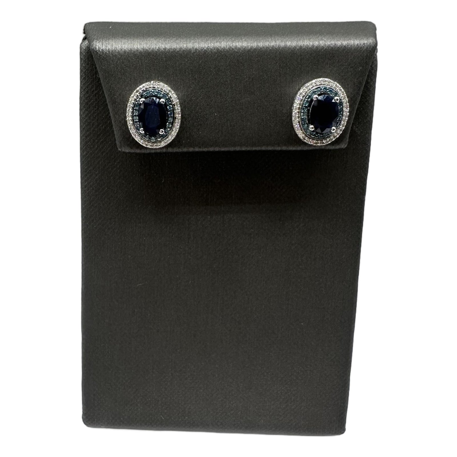 Blue Sapphire and Diamond Studs in 10kt White Gold – Push Backs, New, A ...