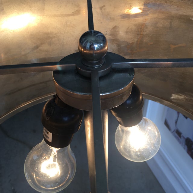 Solid Pewter Lamps and Round Shades a Pair | Chairish