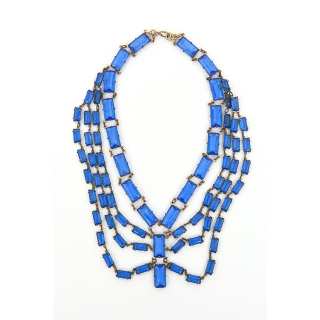 1930s Art Deco Cerulean Blue Glass Multi Strand Drop Necklace | Chairish