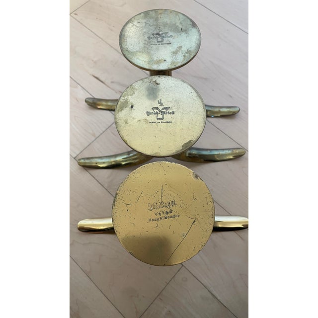 Set of 3 Mid Century Sweden Lily Brass Candlesticks | Chairish