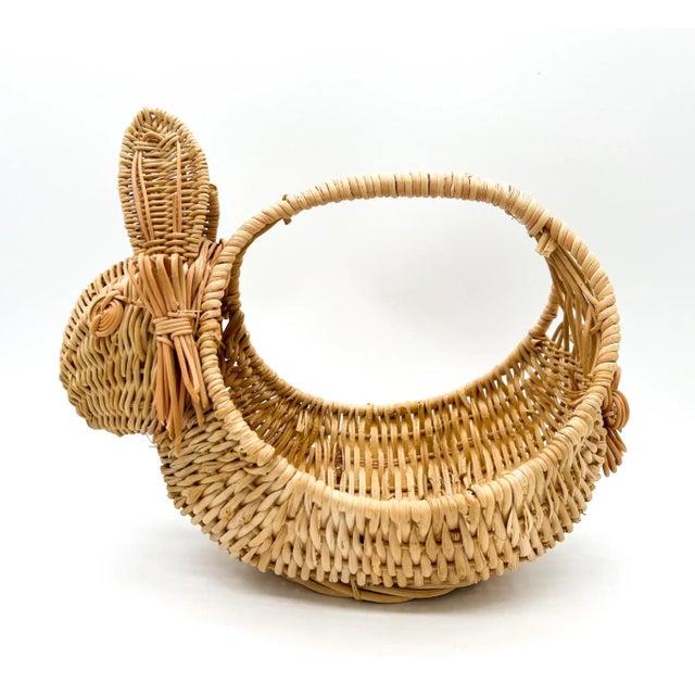 Late 20th Century Vintage Boho Chic Wicker Rabbit Bunny Basket | Chairish