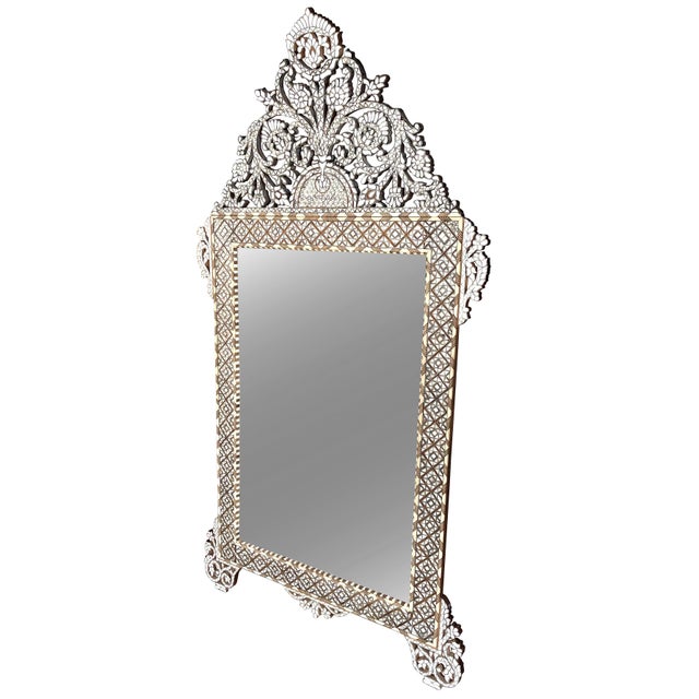 Early 20th Century Levant Style White Mother of Pearl Inlaid Mirror ...