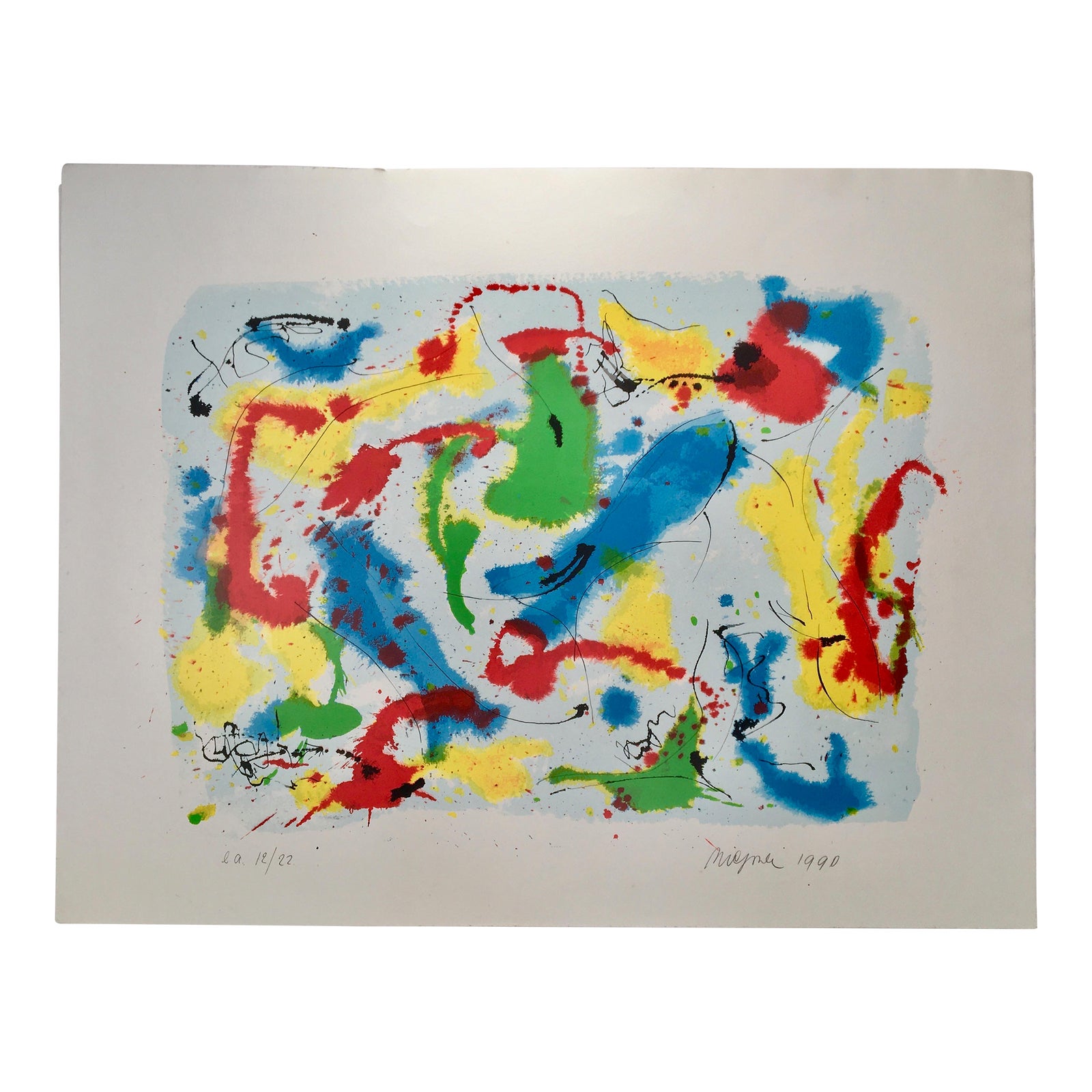 1990 Large Screen Print “Pacific Song” by Dutch Artist Nic Jonk ...