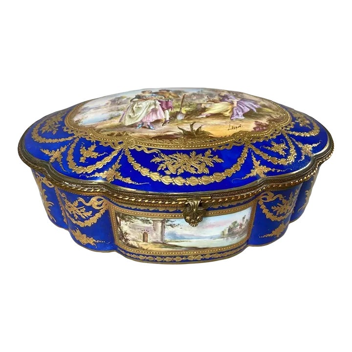 Large 19th Century Sévres Porcelain Box With Gallant Scene | Chairish