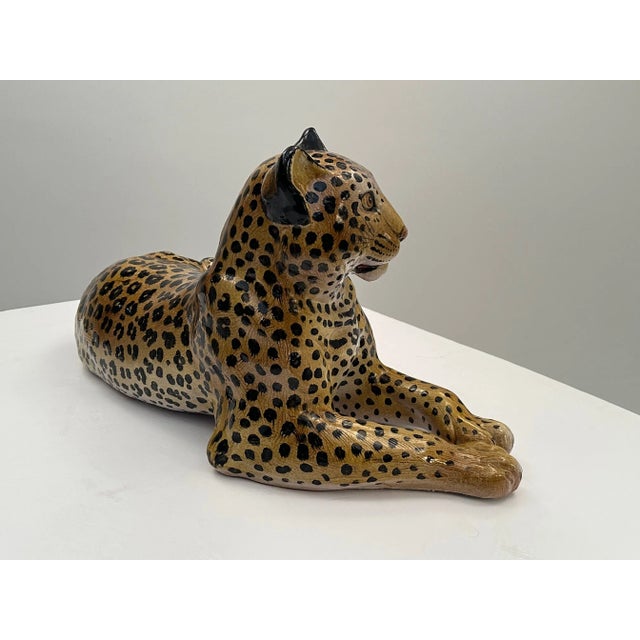 Monumental Italian Glazed Terracotta Leopard Sculpture in Repose | Chairish