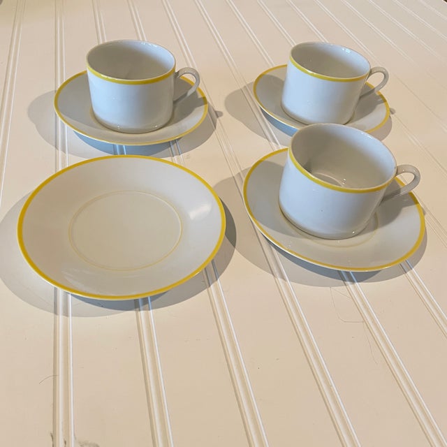 1990s Flat Cups & Saucers Meris Yellow by Taitu - 7 Piece Set | Chairish