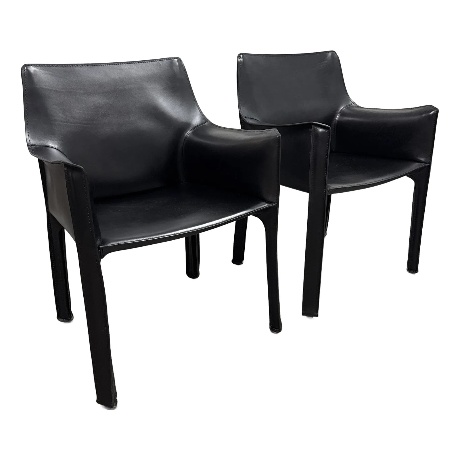 Mario Bellini for Cassina Cab 412 Leather Arm Chairs, a Pair | Chairish