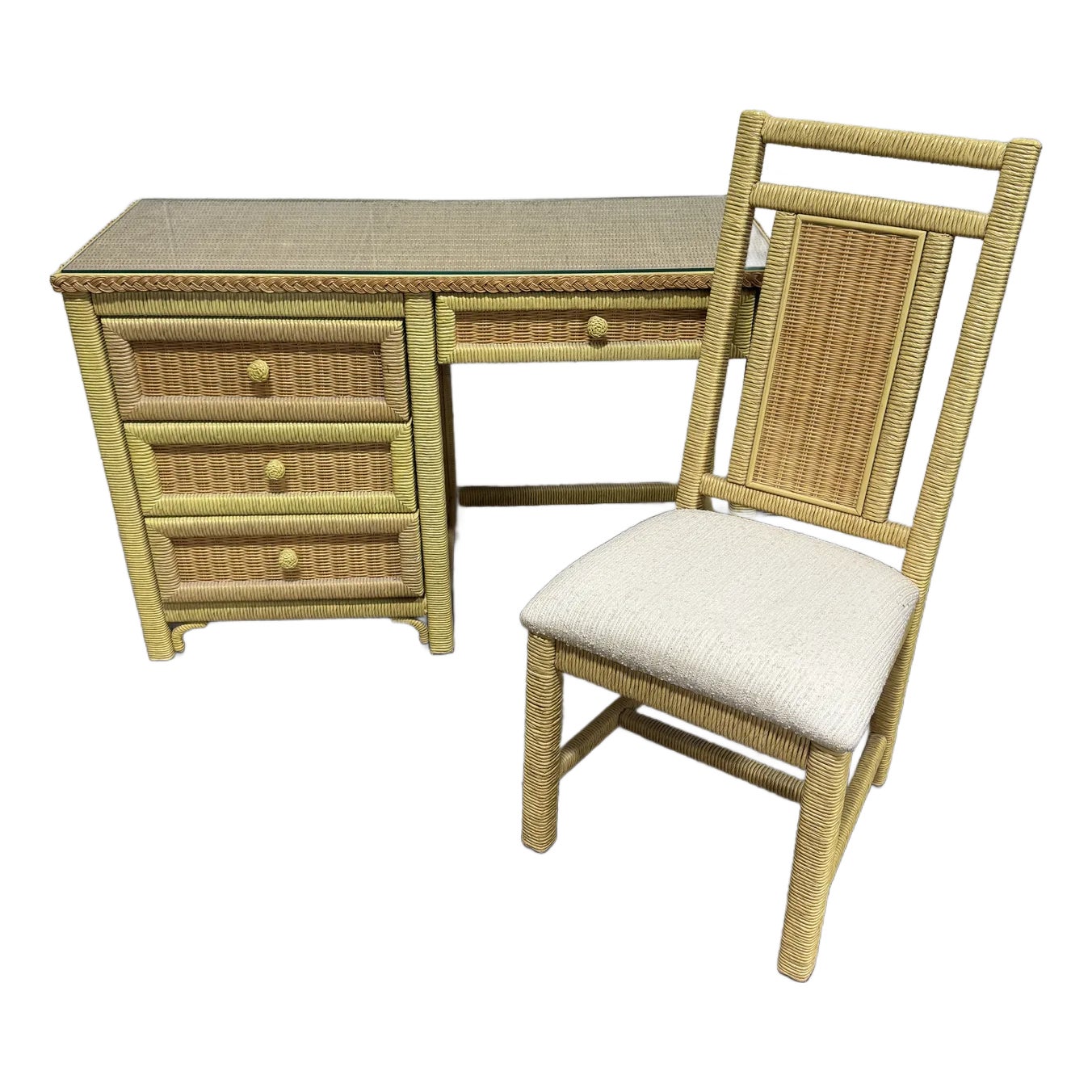 Vintage Wicker Henry Link Desk & Chair | Chairish