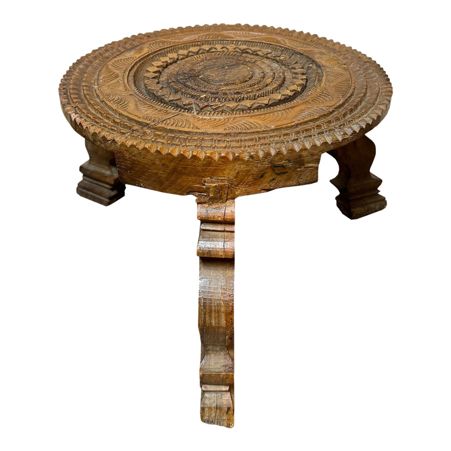 Vintage Hand Carved Teak Wood Bajot Riser | Chairish