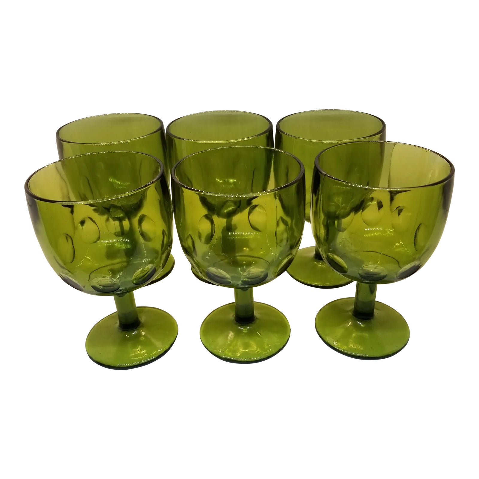 Vintage Bartlett Collins Footed Green Glass Goblets With Thumbprint ...