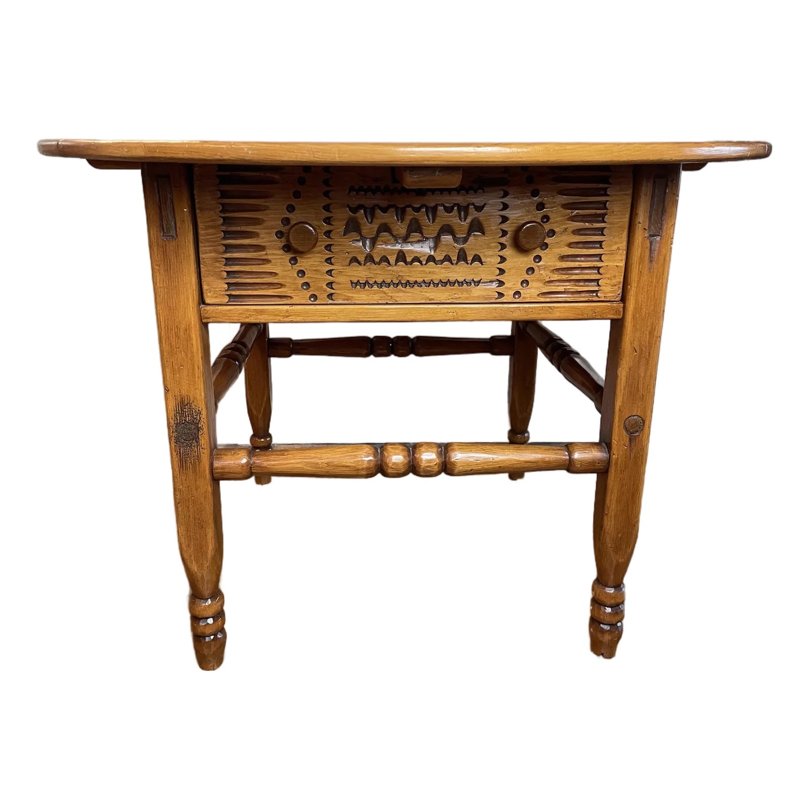 Late 20th Century Hand-Carved Rustic Folk Art Side Table With Drawer ...