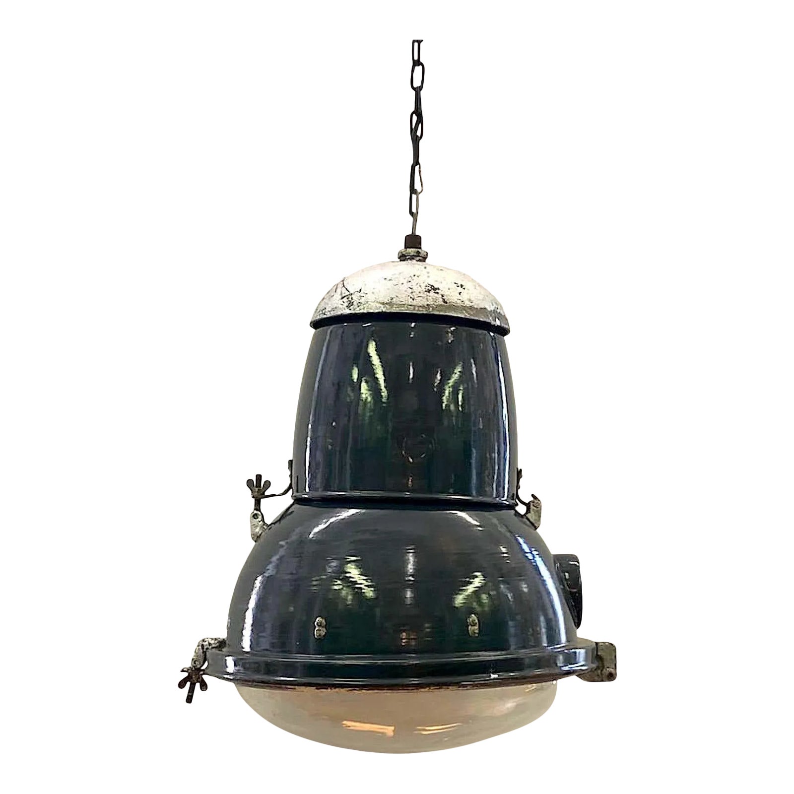 1940s Italian Blue Enamel Large Industrial Factory / Warehouse Lantern ...