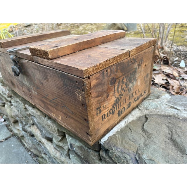 Vintage Primitive Wooden Storage Box Early 20th Century With Iron Bolt ...