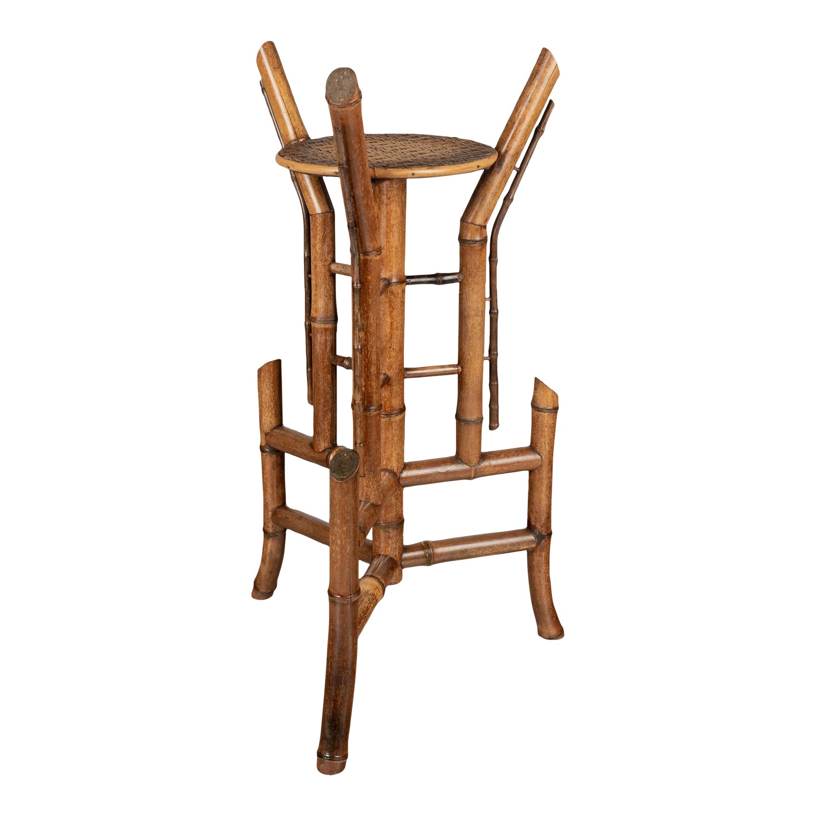 Mid Century French Bamboo & Rattan Plant Stand or Pedestal | Chairish