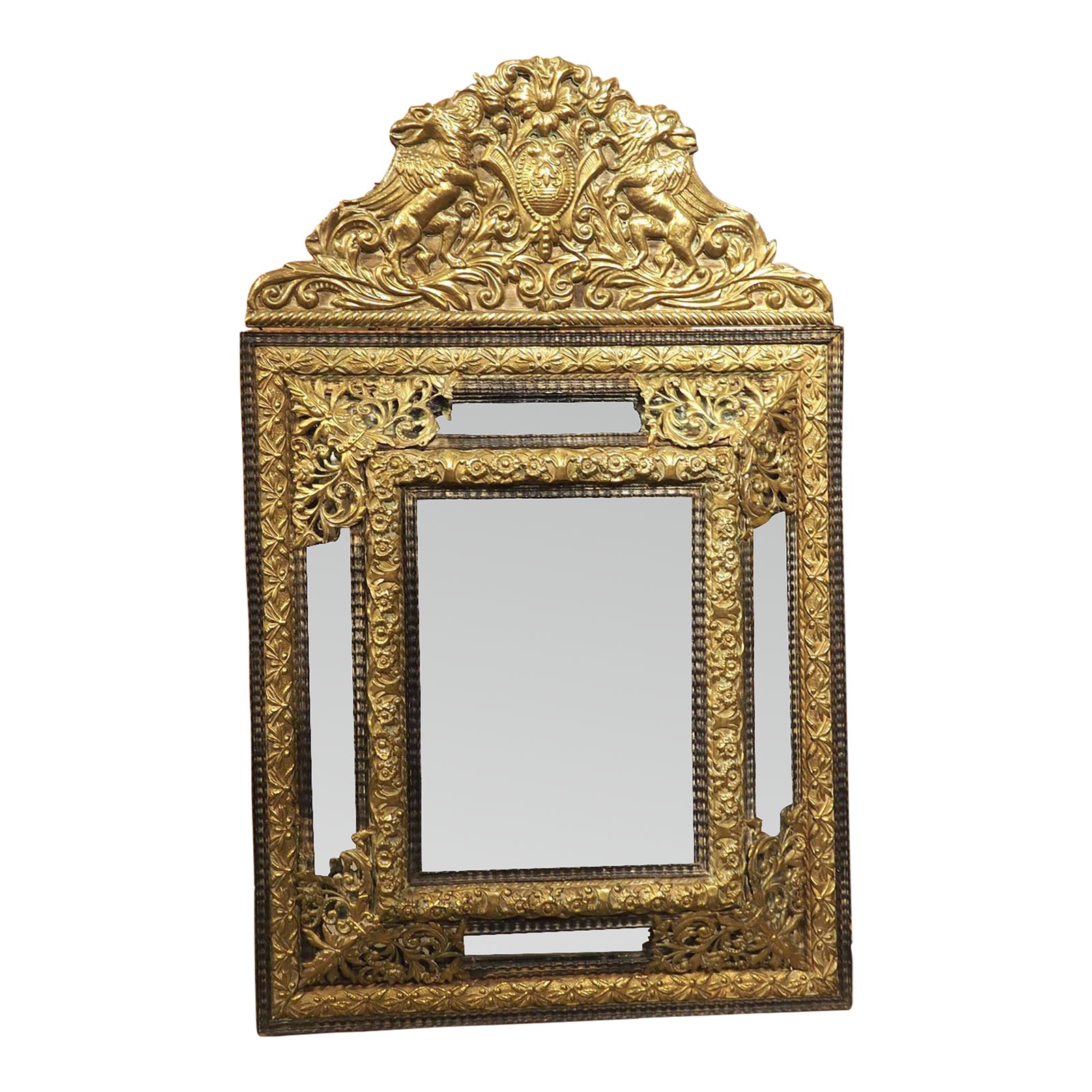 Circa 1860 Ebonized and Brass Repousse Louis XIV Style Parclose Mirror ...