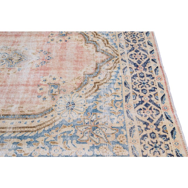 Vintage Persian Shabby Chic Handmade Medallion Pink Wool Rug | Chairish