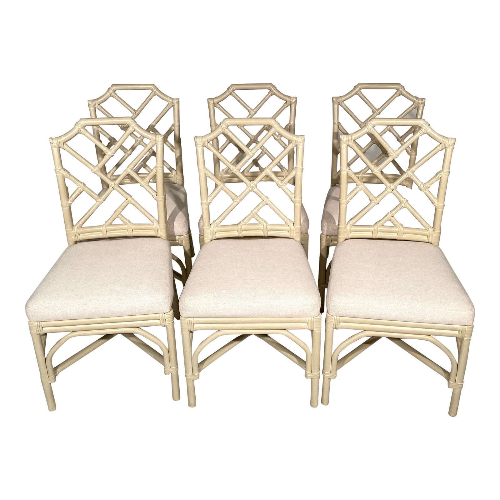 Palecek Pavilion White & Beige Side Chairs -Set of 6 | Chairish
