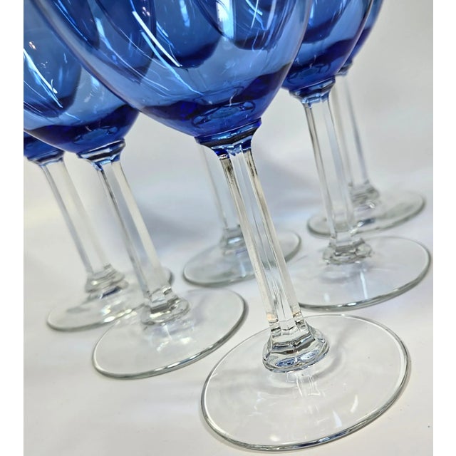 Pillar Stemmed Blue Goblets- Set of Six | Chairish