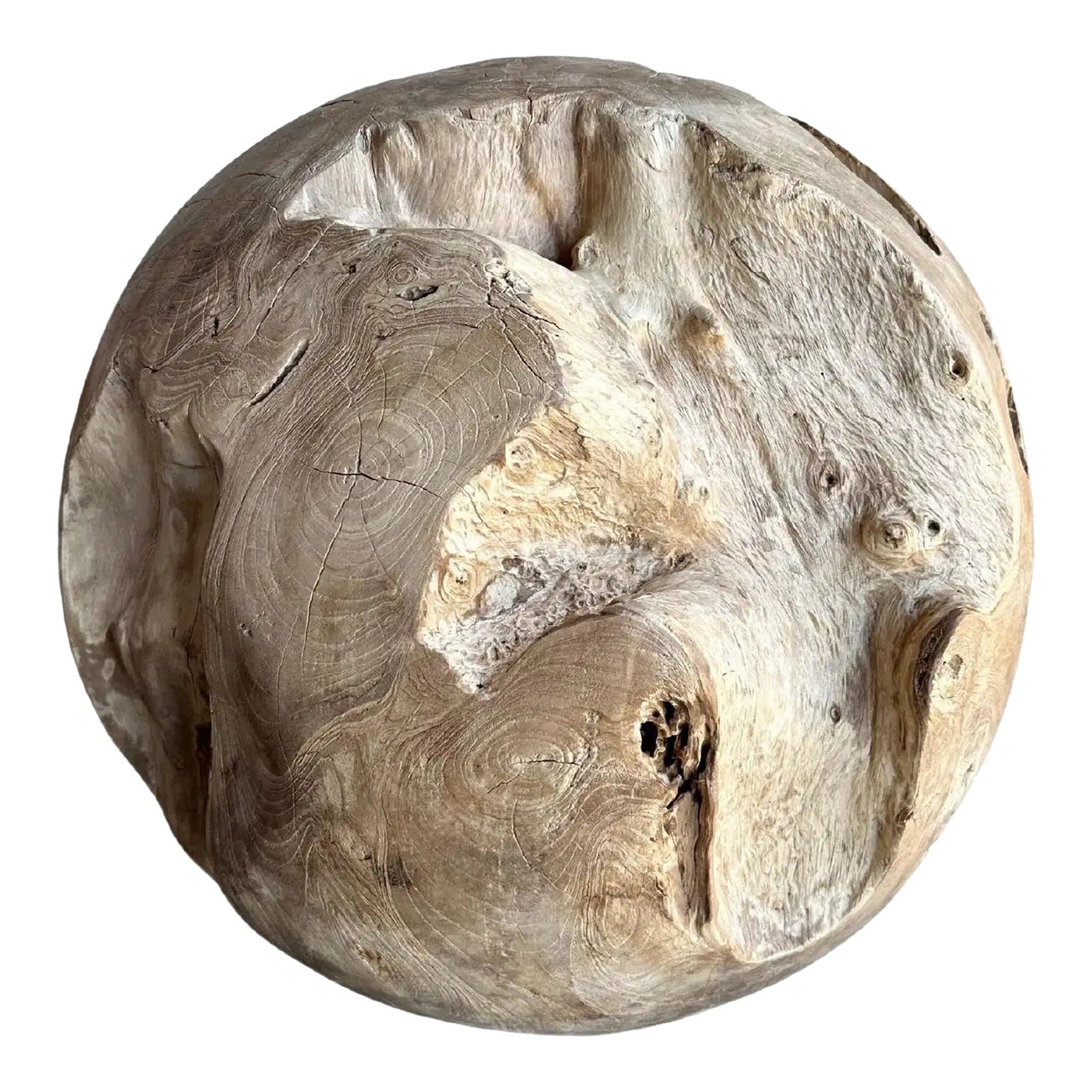 Modern Organic Decorative Abstract Teak Wood Sphere | Chairish