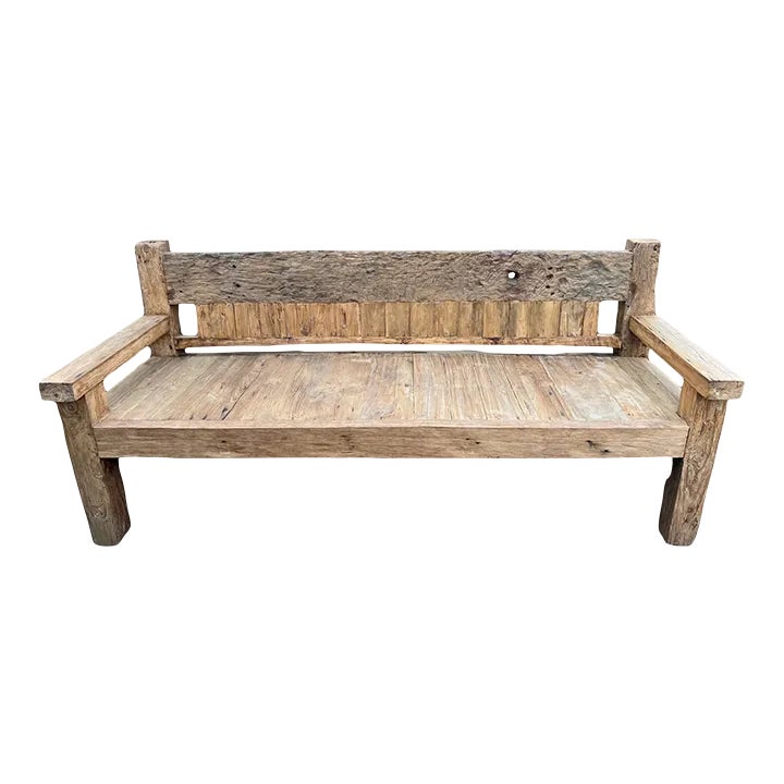Rustic Teak Railway Wood Bench | Chairish