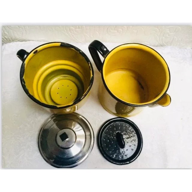 Antique French Art Deco Bright Yellow Graniteware Coffee Pot Bakelite ...