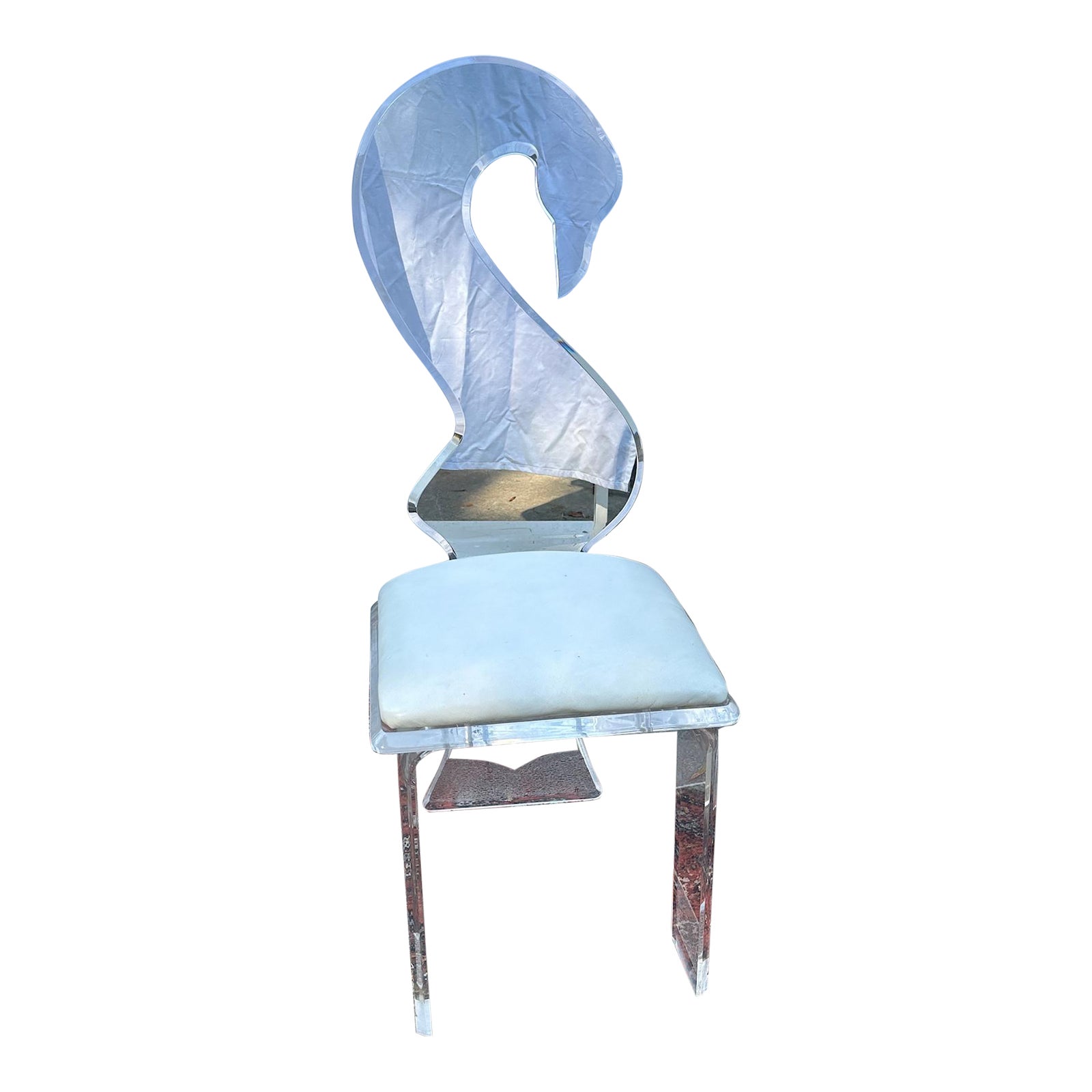1970s Miami Vice Single Lucite Swan Chair With White Padded Seat | Chairish