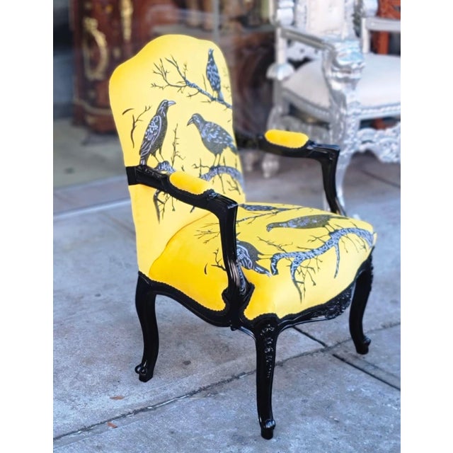 1960s Gothic Raven Crow Yellow Velvet and Embroidery Armchair | Chairish