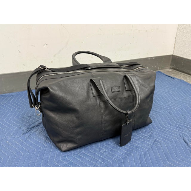 Kenneth Cole Reaction Pebble Black Leather Weekender Duffle Bag | Chairish