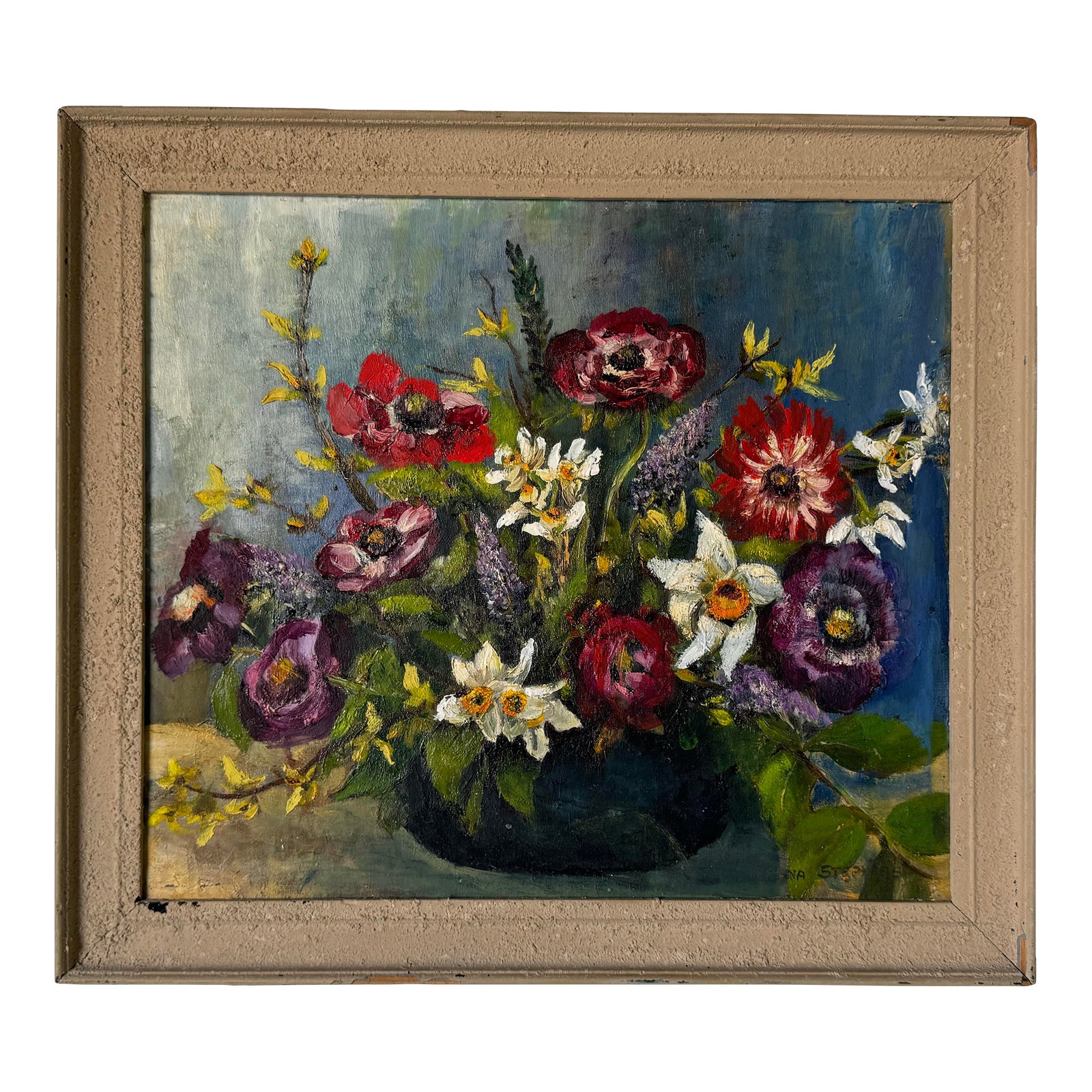 1960's Rena Stephens Floral Still Life Oil Painting | Chairish