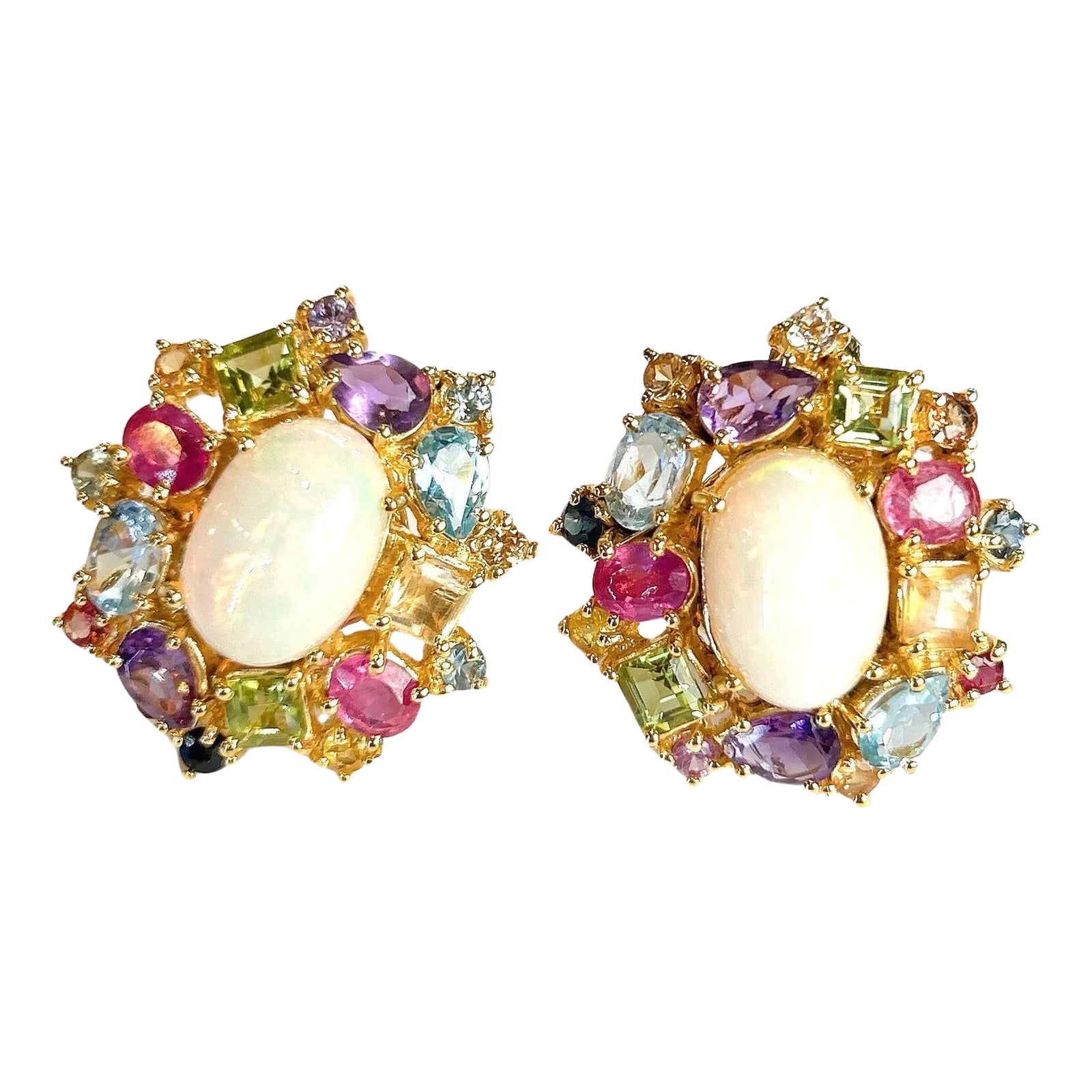 Bochic “Orient” Fancy Sapphire, Ruby & Opal Earrings Set 18K Gold ...