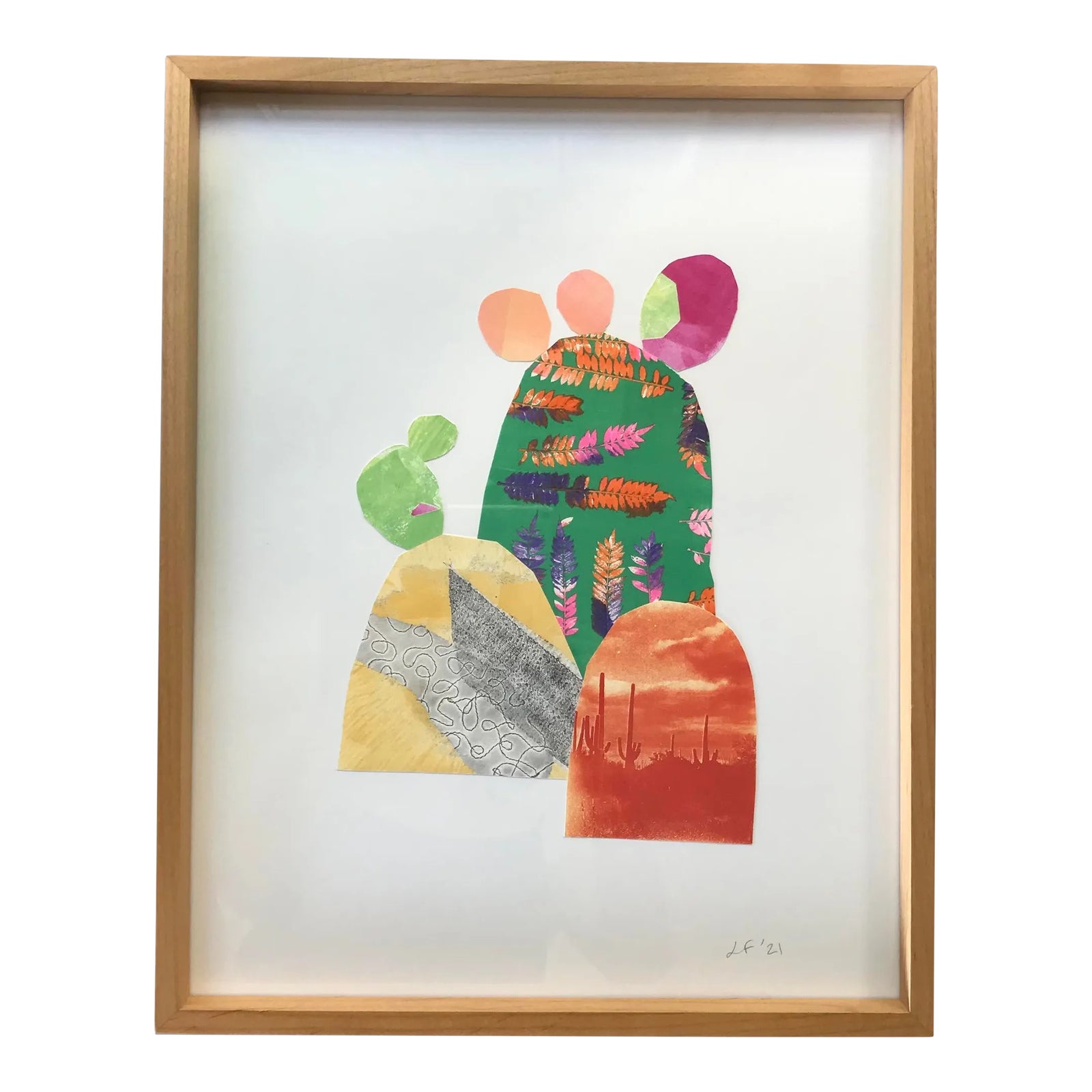 Original Hand Cut Collage, Colorful Cactus | Chairish