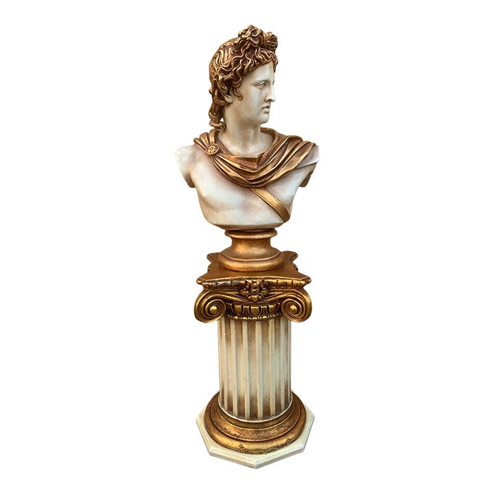 Mid 20th Century Vintage Gold Gilt Apollo Bust With Column Pedestal ...