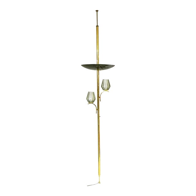 1950s Googie Brass Triple Light Floor to Ceiling Tension Pole Lamp ...