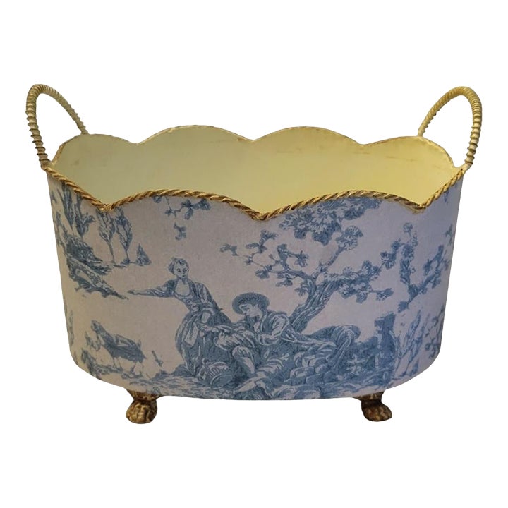Vintage Handmade Blue White Toile Metal Cache Floral Planter Vessel ...