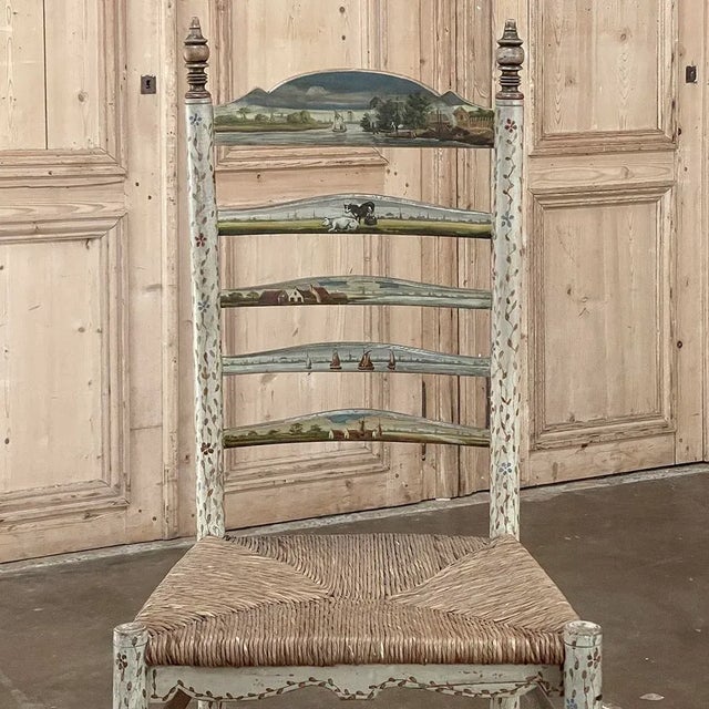 Antique Rustic Dutch Painted Rush Seat Chair | Chairish