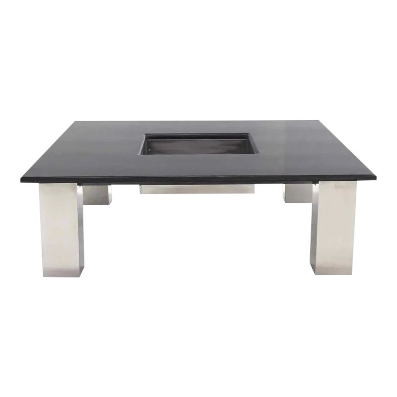 Mid-Century Modern Square Granite Top Coffee Table | Chairish