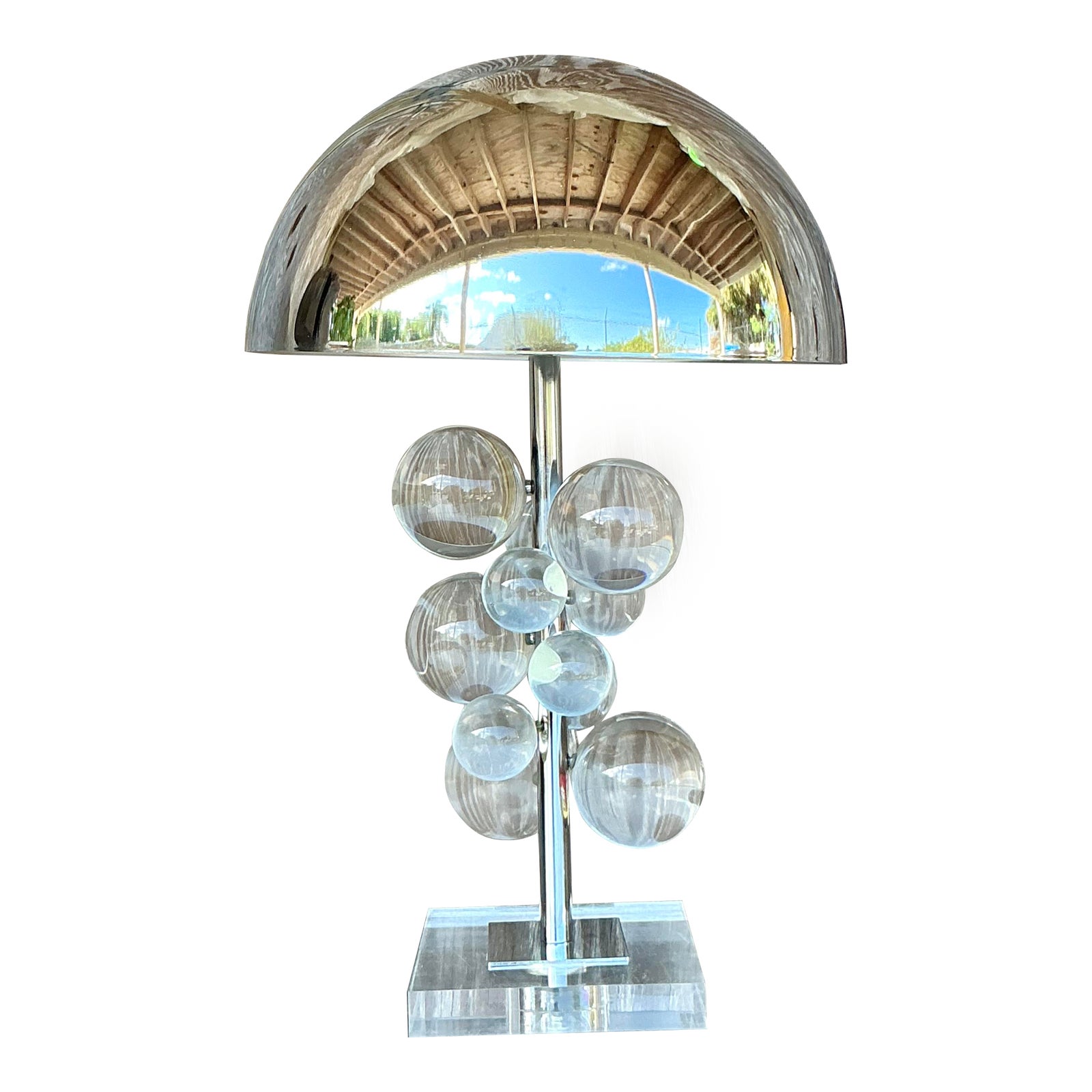 Boho Chrome and Lucite Sphere Lamp | Chairish